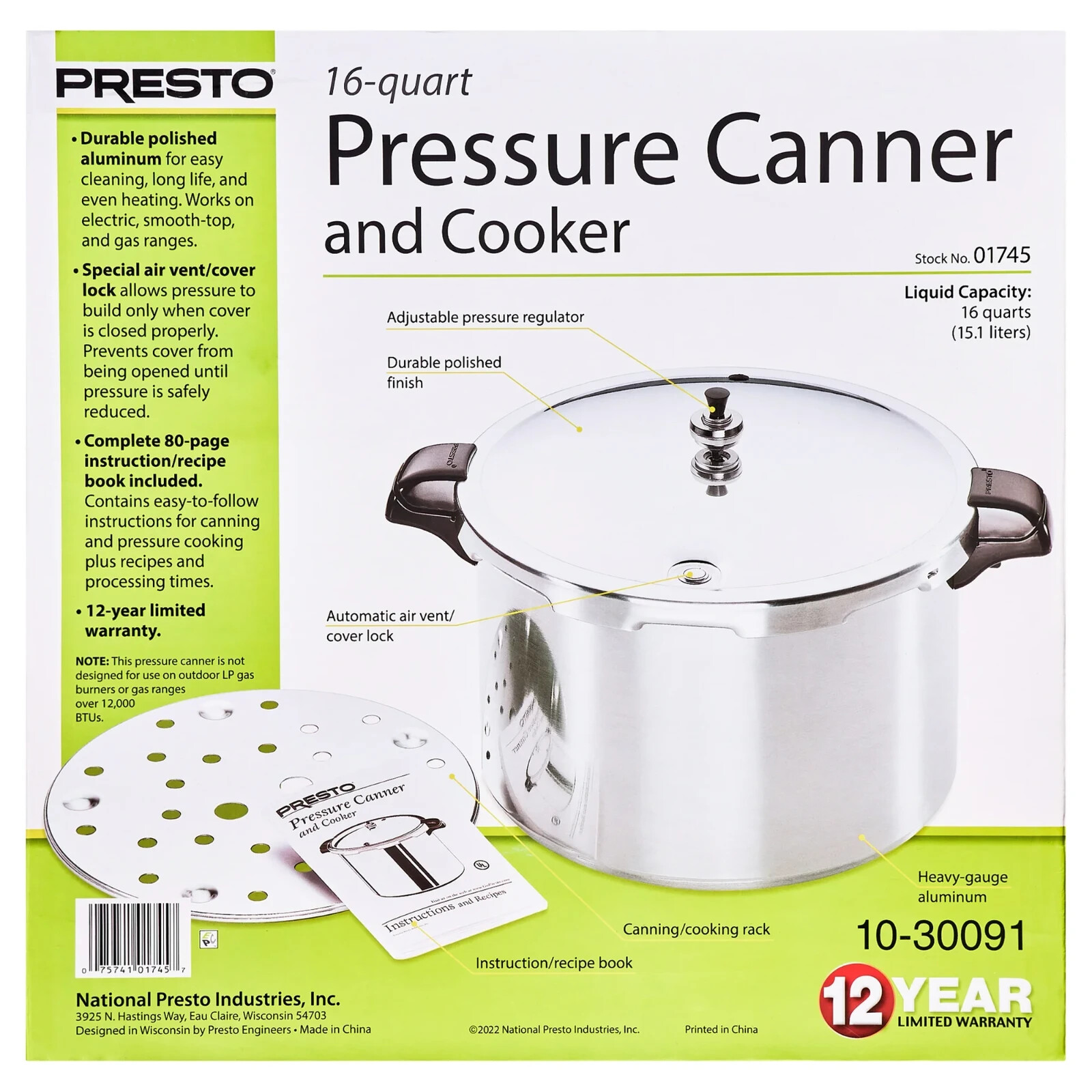 Presto 16-Quart Pressure Canner and Cooker 01745, Works On Gas ...