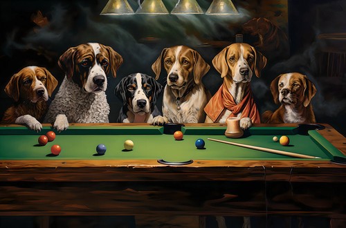 Wall Art Home Dogs Playing Pool billiards Oil Painting Picture Printed ...