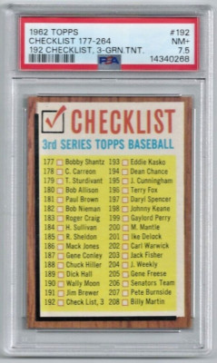 1962 Topps Set Break #192 checklist, 3 (Green Tint) Series 2 PSA 7.5 ...