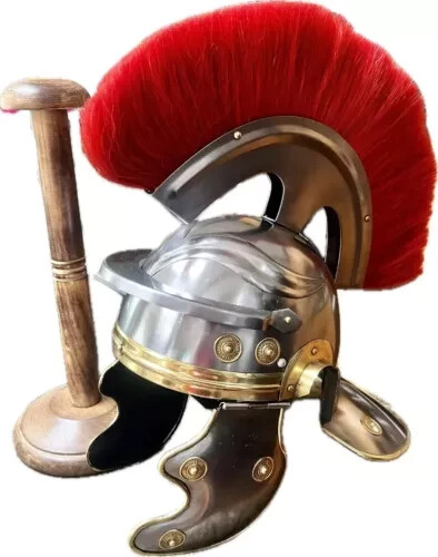Medieval Helmet Corinthian Armor Red Plume Knight Spartan With Stand ...