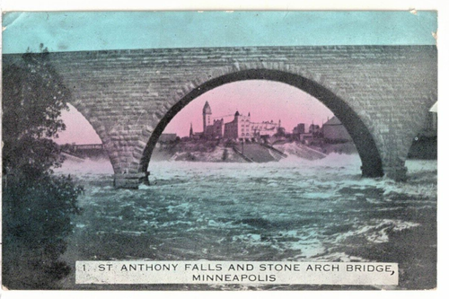1909 PC: View of St Anthony Falls & Stone Arch Bridge - Minneapolis ...