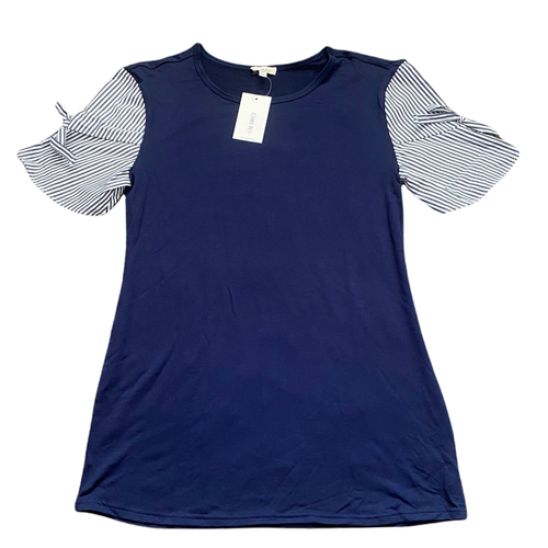 Como Blu Womens Dress Tunic size L Blue Pin Striped Short Sleeve New | eBay