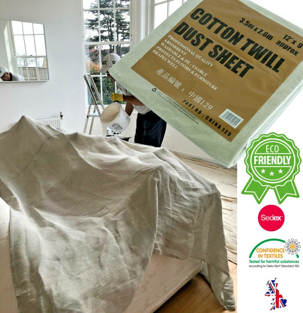 Cotton Twill Dust Sheets Various Sizes DIY Builder Decorating Cover 9ft ...