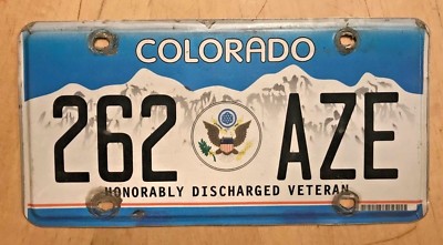 COLORADO HONORABLY DISCHARGED MILITARY VETERAN LICENSE PLATE " 262 AZE ...