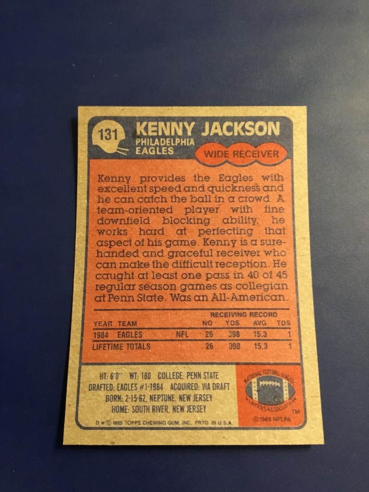 1985 Topps # 131 KENNY JACKSON ROOKIE RC Philadelphia Eagles Nice ! | eBay