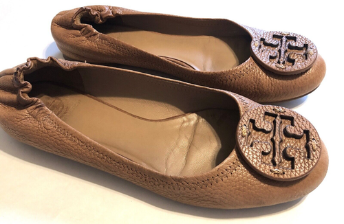 Tory Burch Reva Brown Pebble Leather Ballet Flats Womens Size 9.5M | eBay