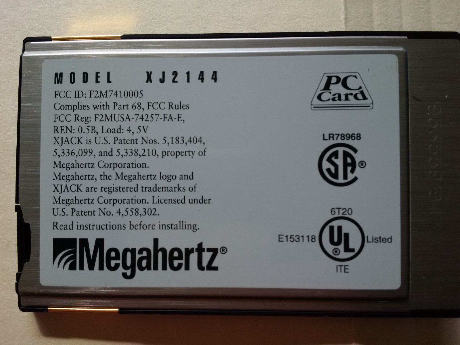 PCMCIA Card Ethernet Fax Modem Lan Token Ring 3Com US Robotics ...