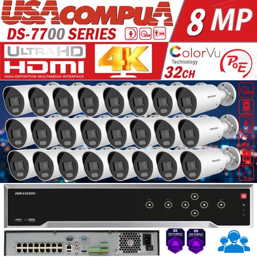 Hikvision 32CH ColorVu Bullet IP PoE Camera System 4k NVR ColorVu ...