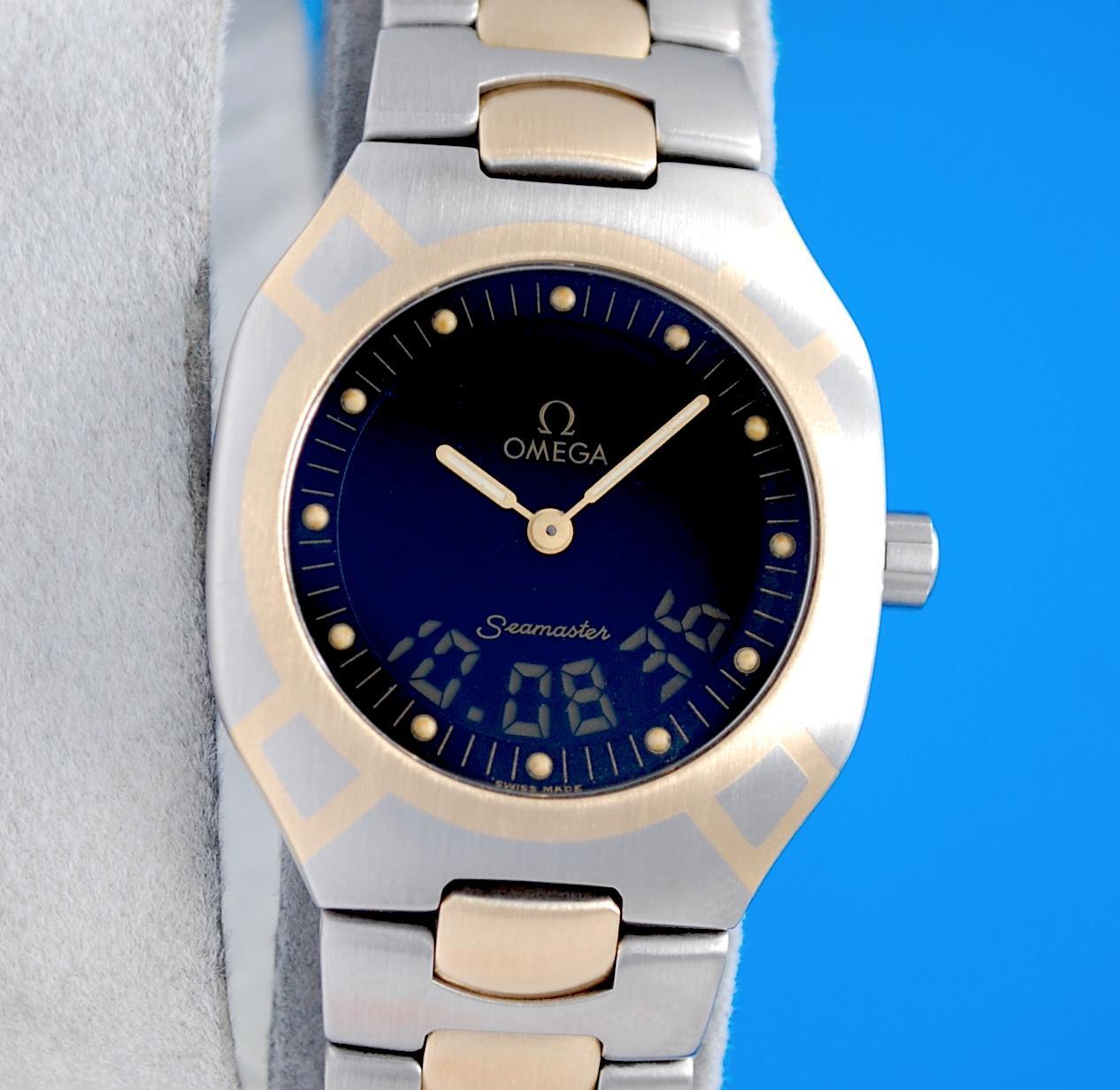 Mens Omega Seamaster Polaris 18K Gold & SS Multifunction Digital watch ...