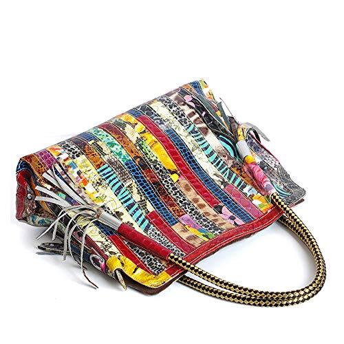 Women’s Multicolor Boston Bag Genuine Leather Colorful Large Tote ...