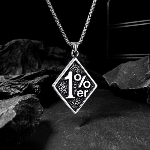 Mens One Percenter 1%er Pendant Necklace Biker Jewelry Stainless Steel ...