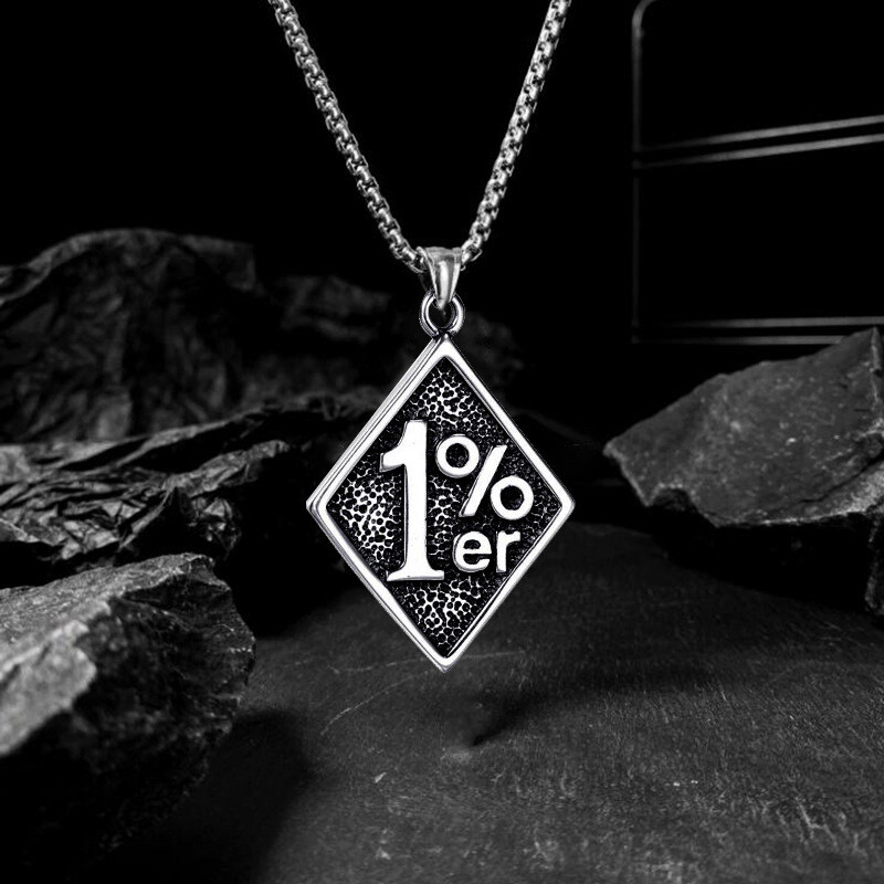 Mens One Percenter 1%er Pendant Necklace Punk Rock Biker Jewelry Box ...