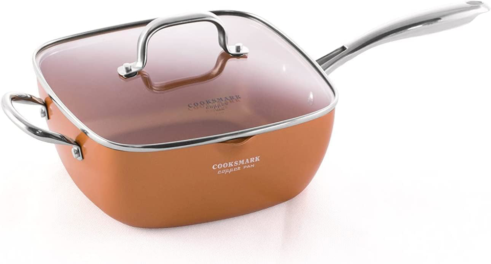 All in One Pan Copper Chef Pan 9.5-Inch Nonstick Deep Square Induction ...