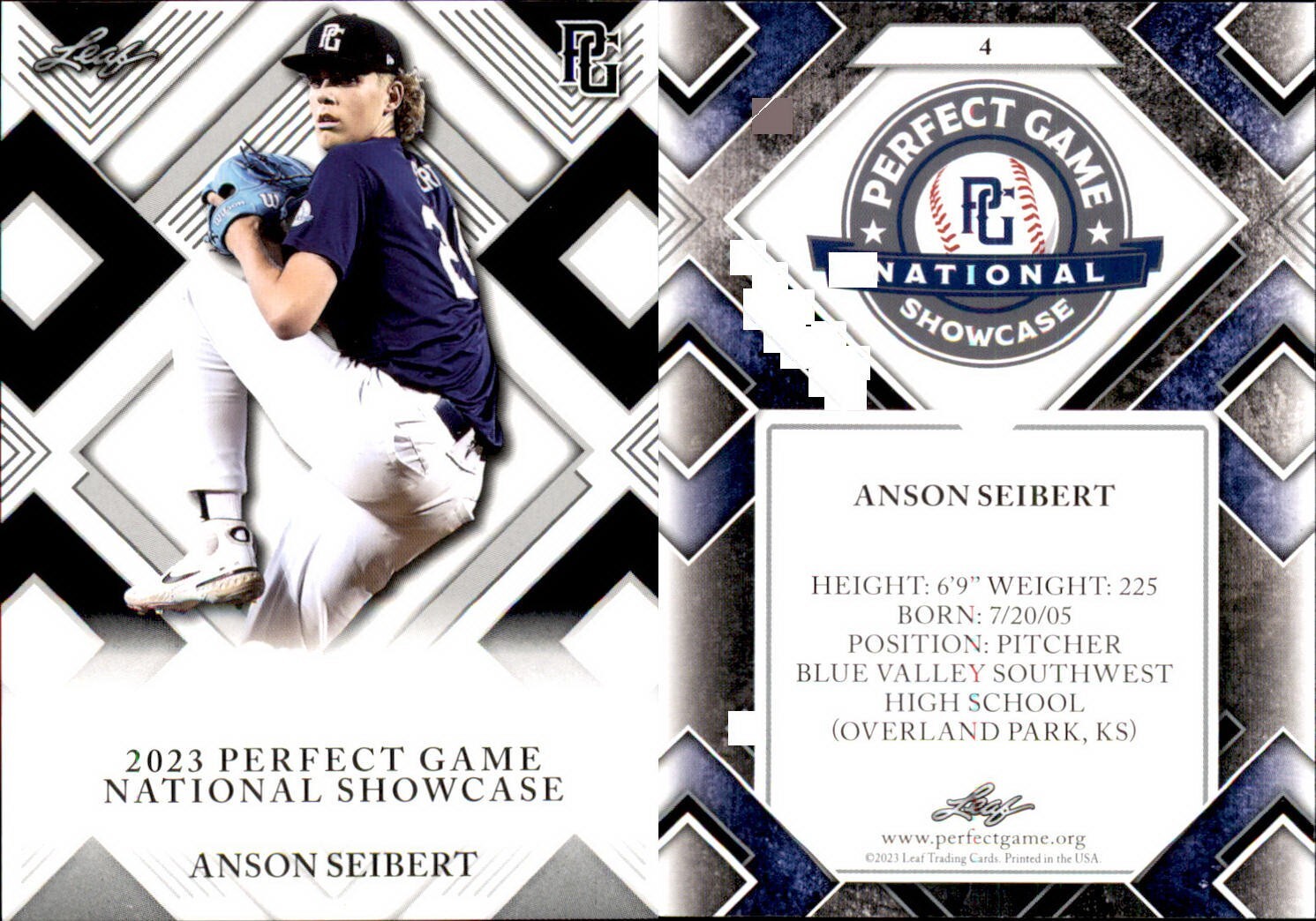ANSON SEIBERT Rookie 2023 Leaf "Perfect Game National Showcase" BLACK ...