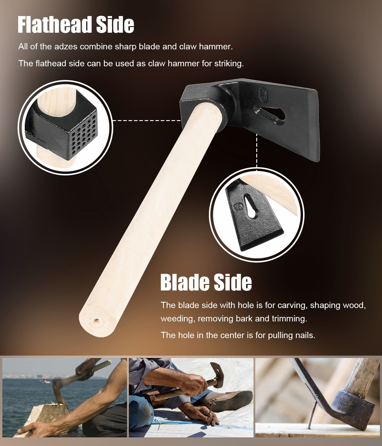 Wood Carving Bowl Adze Set Including Straight, Big & Small Curved Adze ...