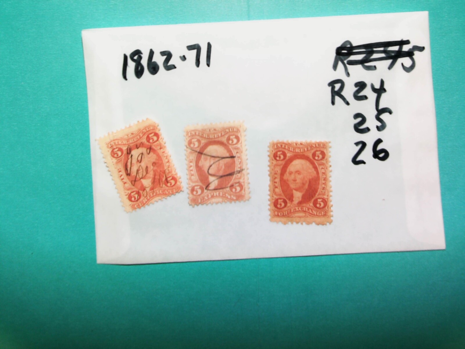 U. S. postage stamp Scott - R 24, 25, 26 - Internal Revenue - comb ...