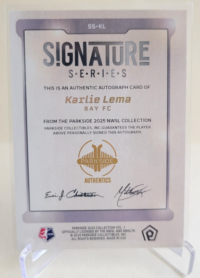 2025 PARKSIDE NWSL VOL 1 KARLIE LEMA RC AUTO SIGNATURE SERIES BAY FC (B ...