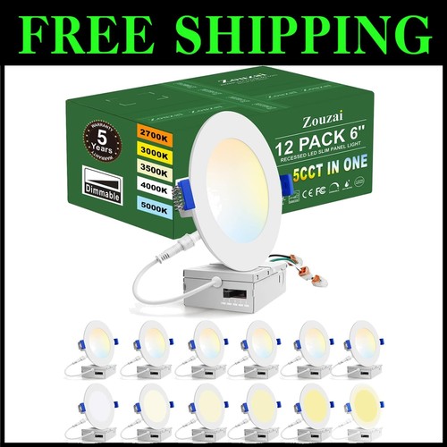 12 Pack Ultra-Thin Dimmable LED Recessed Lights - 5CCT Selectable ...
