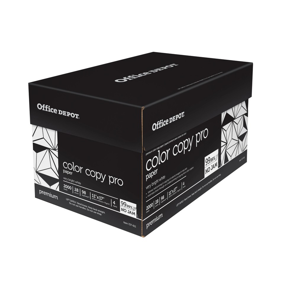 Office Depot Color Copy Paper, 4 Reams, White, Ledger (11" x 17"), 2000 ...