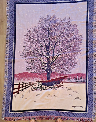 VTG Bob Timberlake Tapestry Throw Blanket Winter Scene Tree USA 48X 69 ...