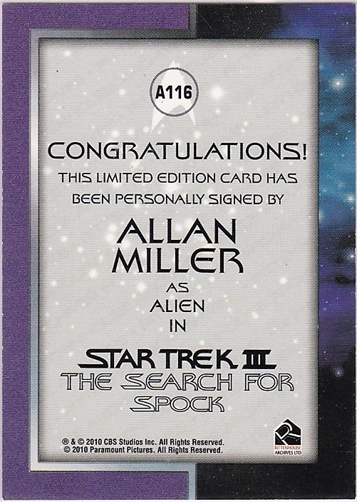 STAR TREK MOVIES HEROES & VILLAINS A116 ALLAN MILLER AS ALIEN ST 3 ...
