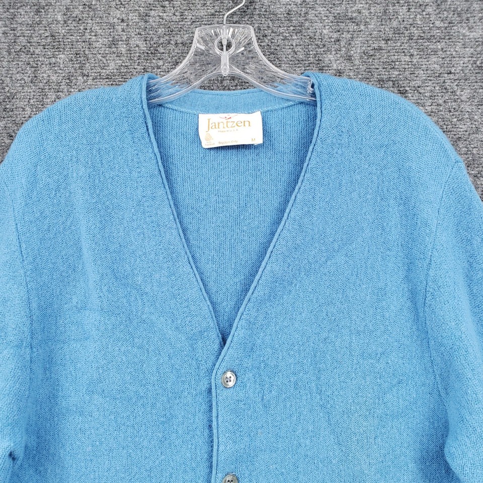 VINTAGE Jantzen Cardigan Womens M Medium Blue Wool Button Sweater ...