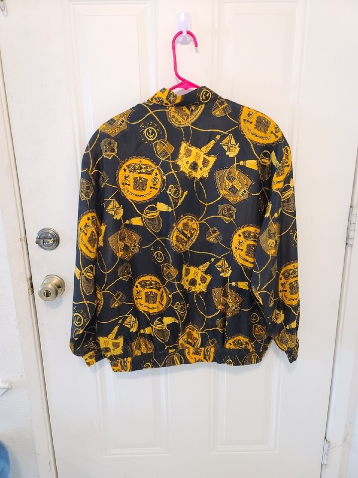 Vintage 80s 90s Baroque Royalty Ropes Silk Black Gold Full Zip Bomber ...
