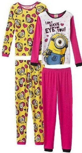 Girls Pajamas Despicable Me Minions 4 Pc Long Sleeve Shirts & Pants Set ...