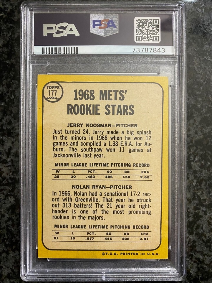 1968 Topps Milton Bradley Mets rookies Nolan Ryan Jerry Koosman #177 ...