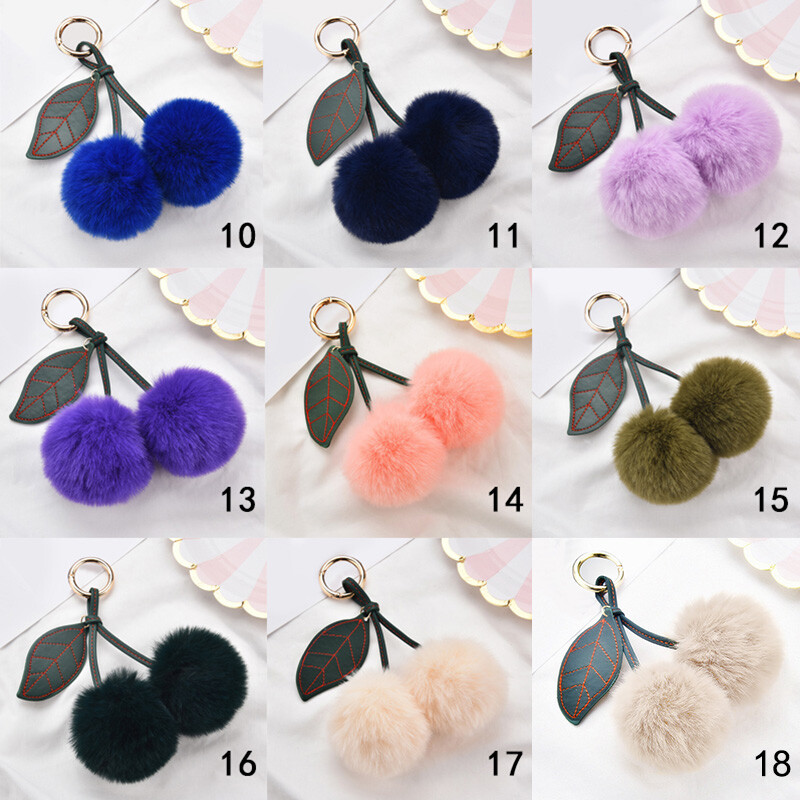 Fluffy Faux Fur Balls Pom Pom Key Chain Cherry Keyring Charm Bag ...