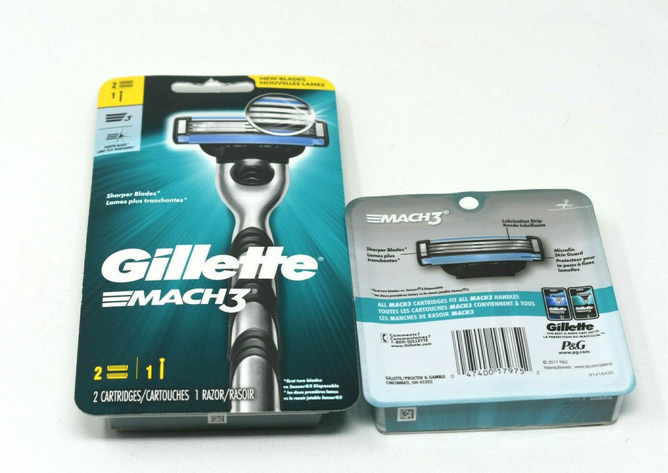 Gillette Mach3 Razor 1 Handle w 10 3-Blade Cartridge Refills - SEALED ...