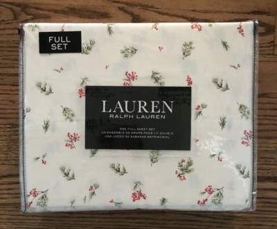 Ralph Lauren FULL Sheet Set 4pc Mackenzie Holiday Holly Berry Cotton ...