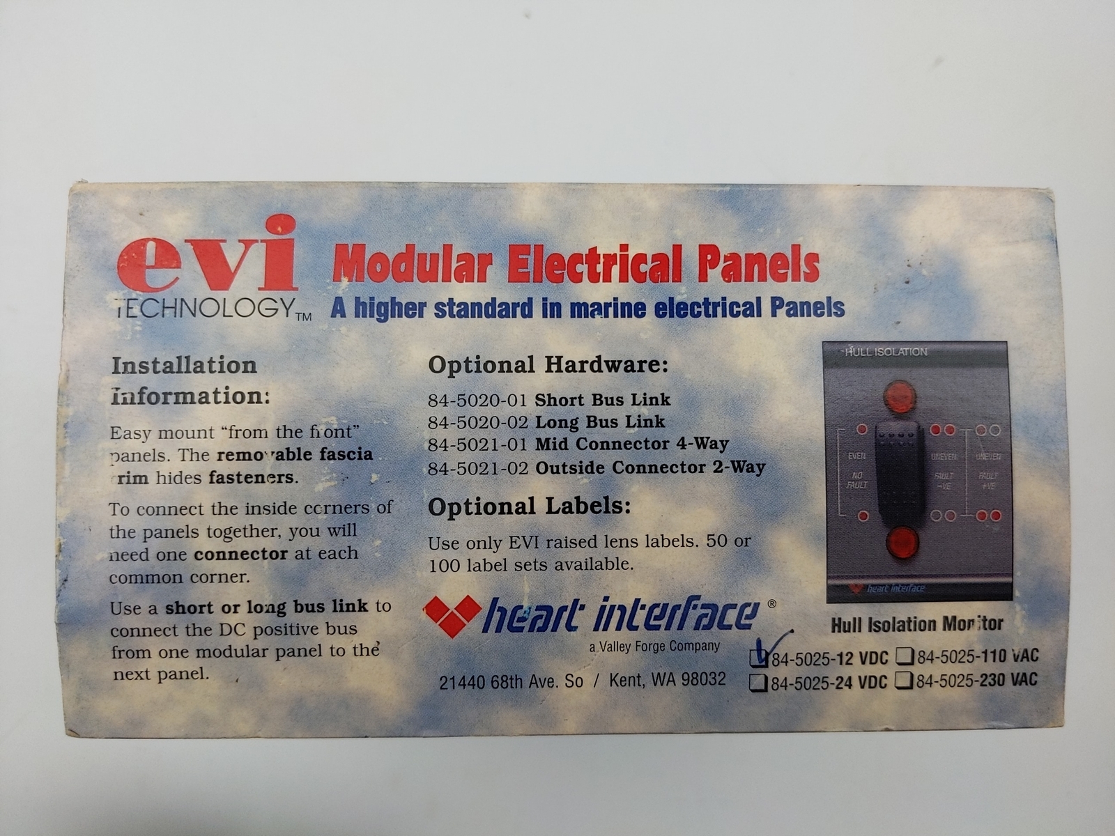 Heart Interface EVI 84-5025 Modular Electrical Panel 12V Hull Isolation ...