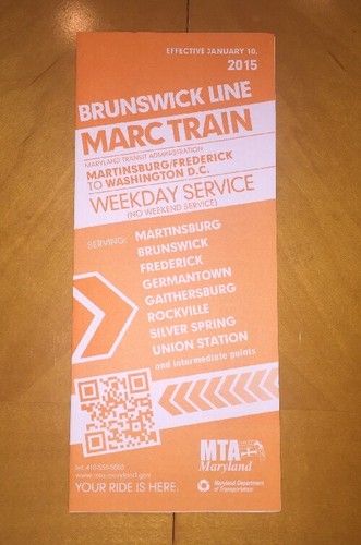 2015 MTA Maryland MARC Train Map & Schedule - Brunswick Line | eBay