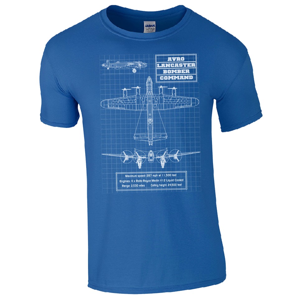 AVRO Lancaster Blueprint T-Shirt Thumper Rolls Royce Bomber Command ...