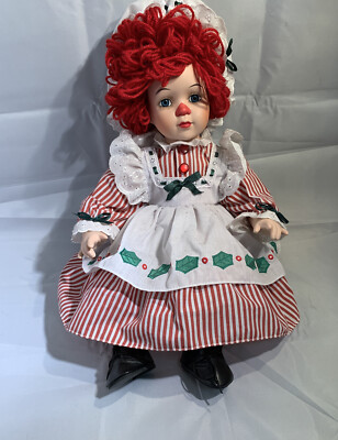 Vintage Porcelain Raggedy Ann Doll 16" Yarn Hair Glass Eyes Eyelashes ...