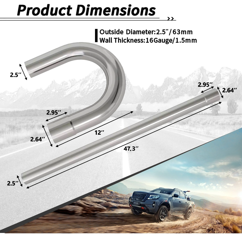 2.5" OD Stainless Steel Straight Bend DIY Custom Mandrel Exhaust Pipe ...