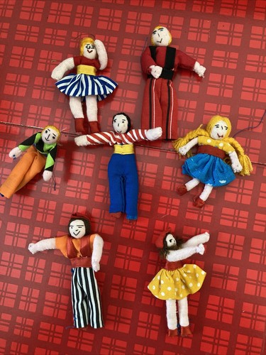 Multi-Colored Cloth and Yarn People Dolls , Set of 7 | eBay
