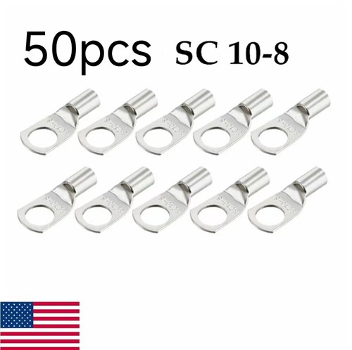 50pcs Copper SC10-8 Battery Cable End Eyelet Ring Lug Terminal Crimp ...