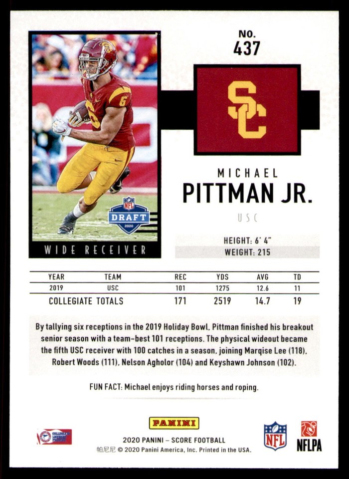 2020 Score #437 Michael Pittman Jr. Rookie USC Trojans RC Card | eBay