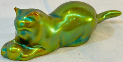 Vintage Zsolnay Eosin Glaze Cat Figurine - Cat Playing with Ball | eBay
