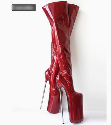 30CM Extreme High Heel Metal Heels Zipper Platform Over Knee Thigh High ...