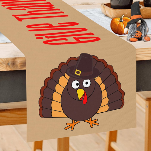 Thanksgiving Table Runner 72 Inches Long Fall Thanksgiving Turkey Give ...