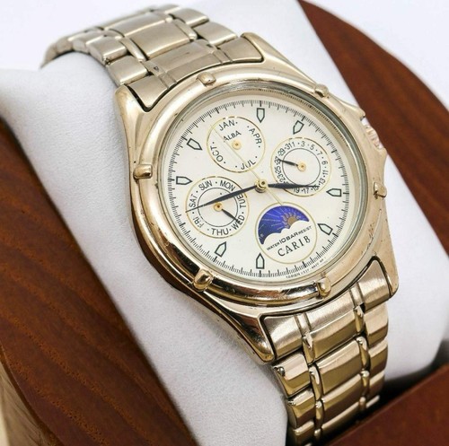 Seiko ALBA CARIB V33F-6B20 Sun Moon Analog Vintage Watch Japan | eBay