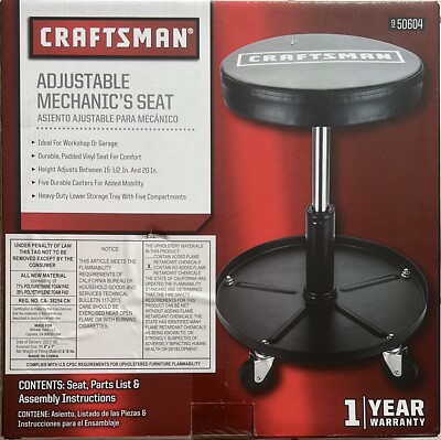 Craftsman Adjustable Height Pneumatic Swivel Seat Mechanic's Stool ...