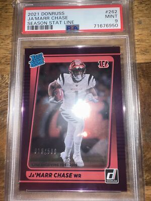 2021 Donruss Jamarr Chase Season Stat Line /500 #262 PSA 9 Purple Holo ...
