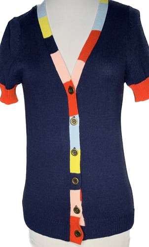 ModCloth Sweater Women's S Blue Short Sleeve V-Neck Cardigan Multi ...