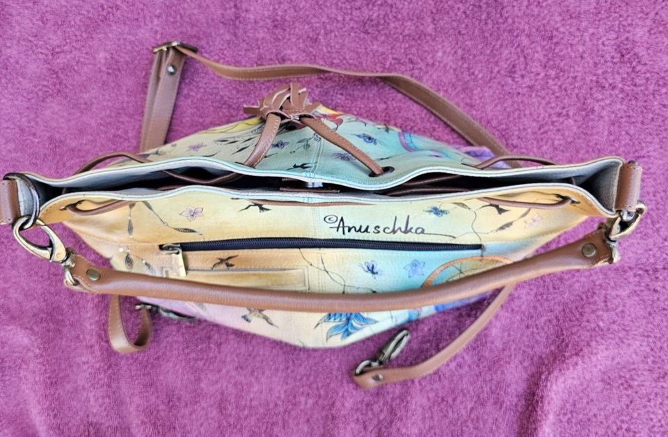 Anuschka Hand Painted Leather Sweet Dreams Drawstring Shoulder Bag ...