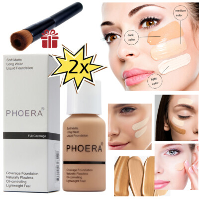 2 Bottles PHOERA® Foundation Concealer Full Coverage Face Makeup Liquid ...