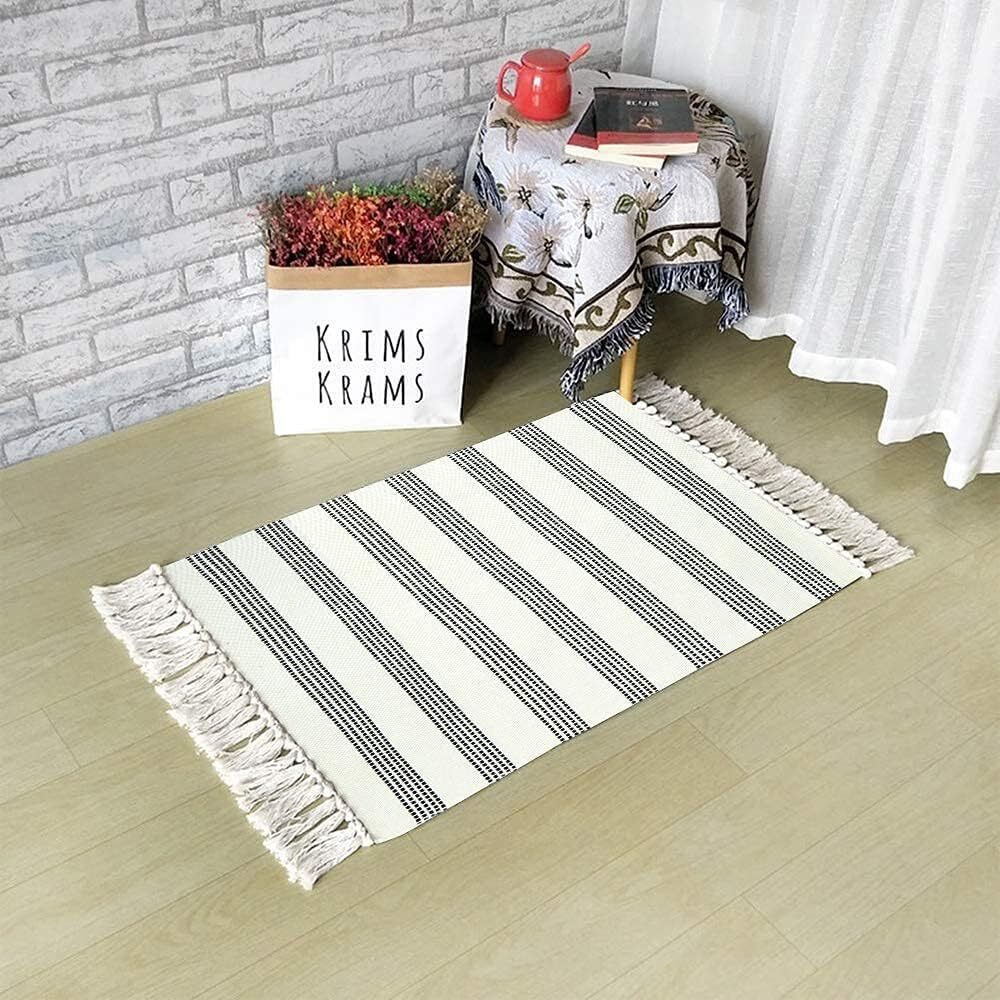 Boho Bathroom Rug 2X3 ft LEEVAN Geometric Cotton Striped Rug with ...